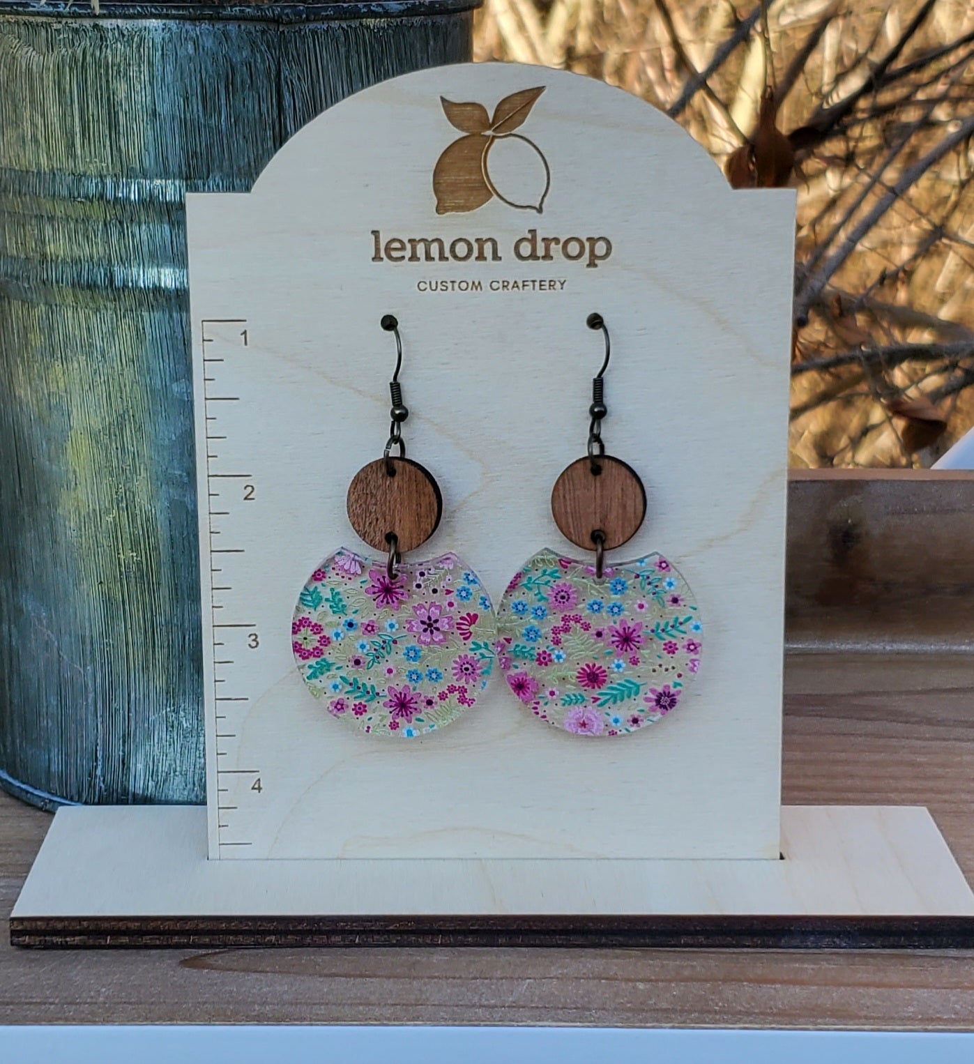 Micro Floral with Mini Wood Round | Lemon Drop Custom Craftery